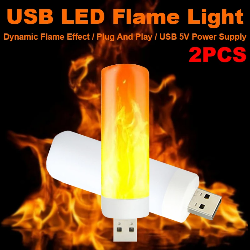 1 2PCS USB Flame Light LED Night Lights Flashing Flame Effect Lamp 5V ...