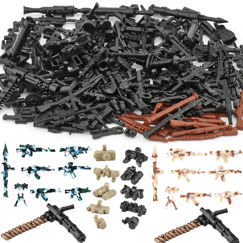 MOC WW2 Military Camo Weapon Building Block Figures Gatling Gun Night ...