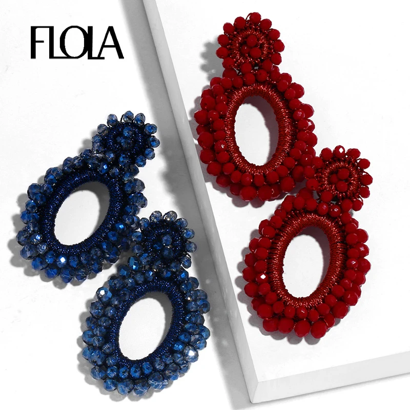 FLOLA Fashion Big Red Earrings for Women Beads Crystal Boho Bohemian ...