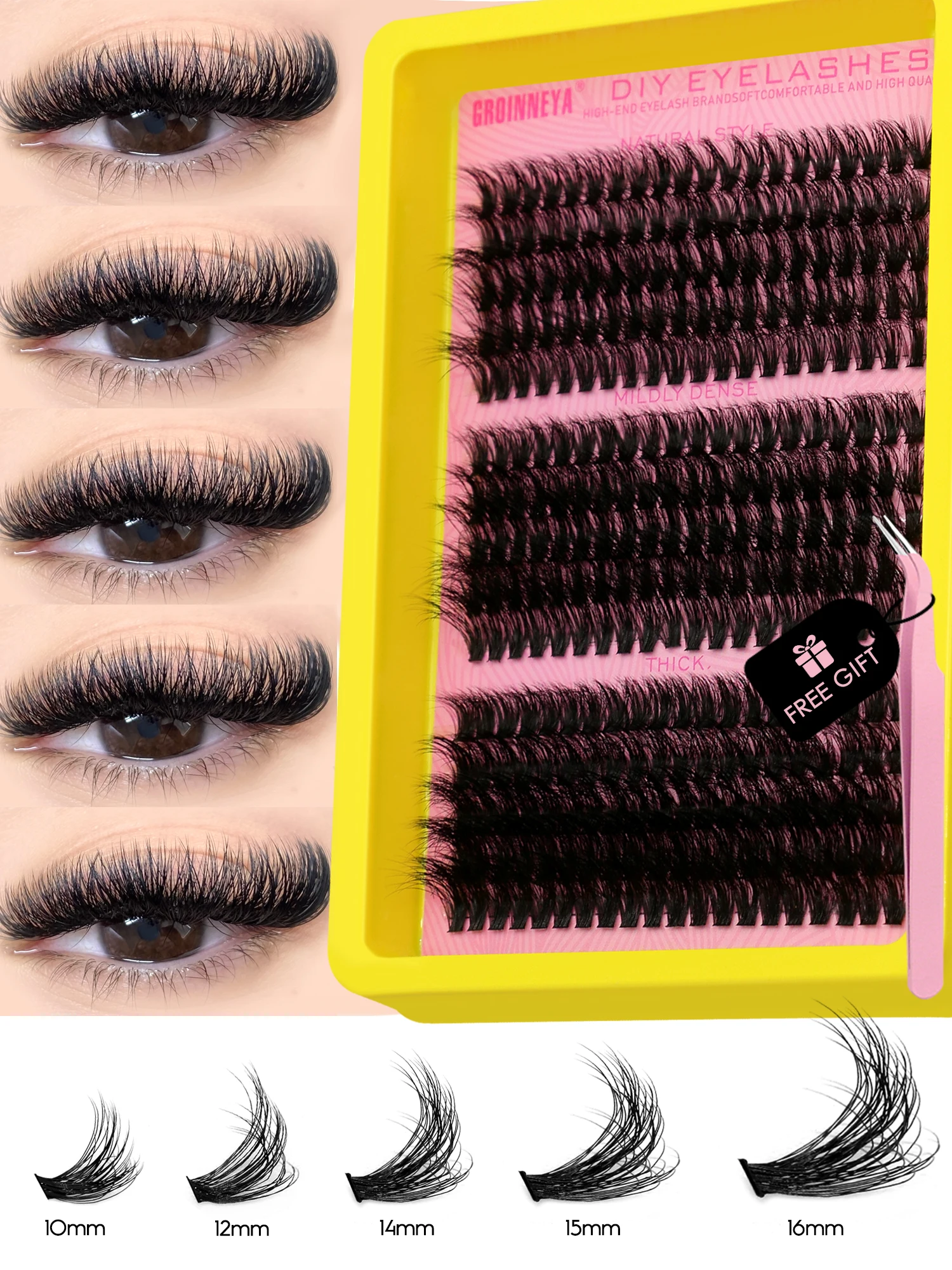 GROINNEYA-Fluffy-Individual-Cluster-Lashes-Kit-Volume-Mixed-Tray-Faux ...