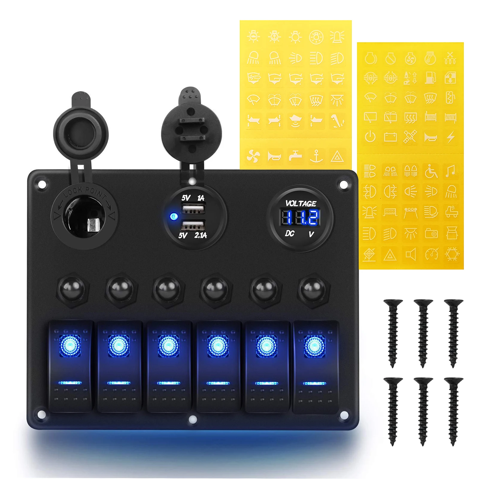 6 Gang 12v/24v Switch for Car Marine Boat Circuit Switch Panel+ ...