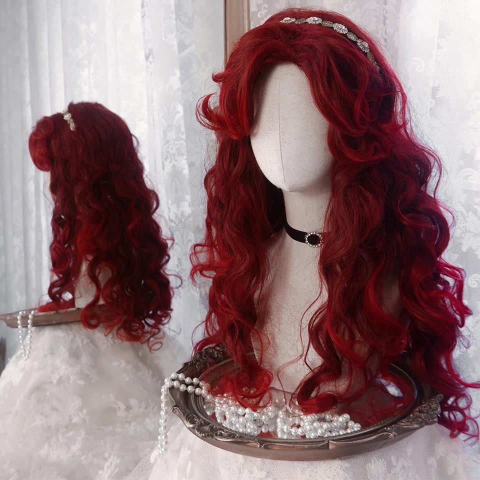 HOUYAN Synthetic long wavy curly hair red black wig female bangs ...