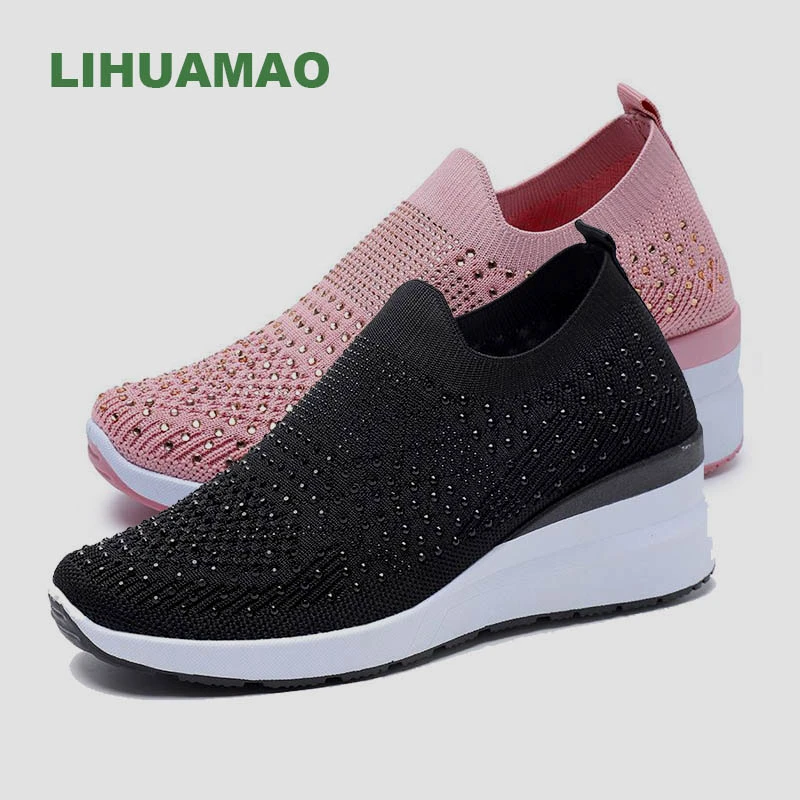 LIHUAMAO comfort wedges shoes pointed toe slip on high heel shoes slip ...