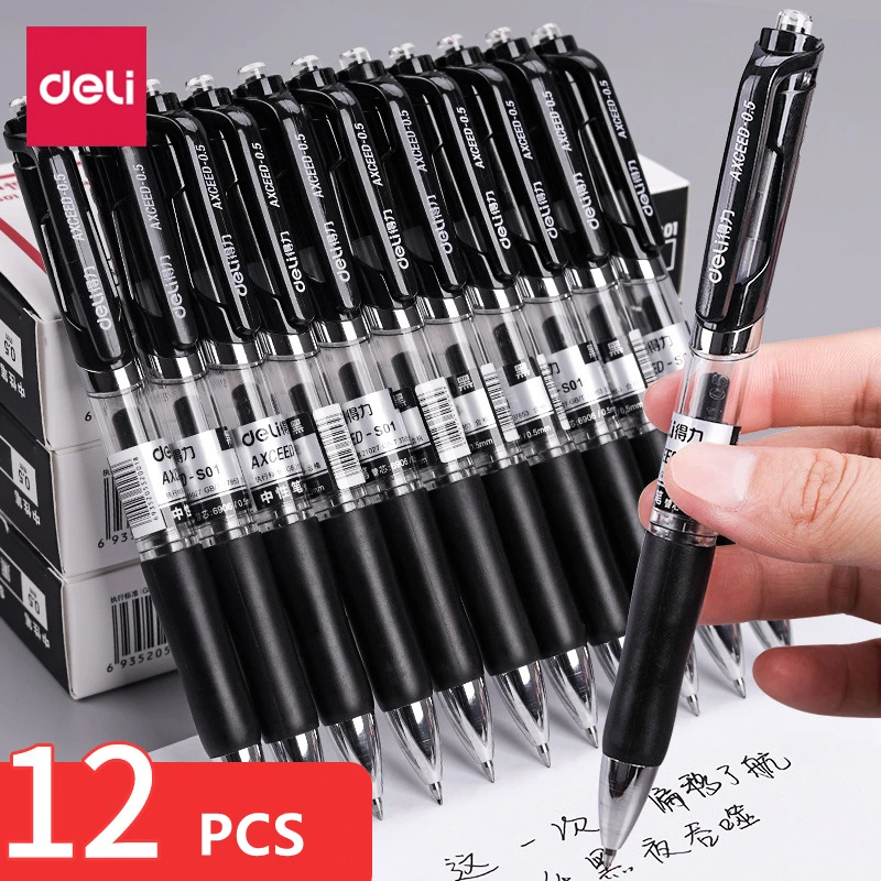 DELI 12 PCS/Box Retractable Gel Pens Blue Black Color Smooth Writing 0 ...