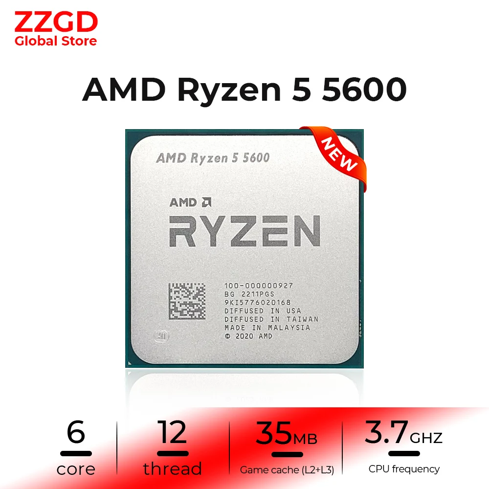 AMD Ryzen 5 5600 R5 5600 3.5GHz 6 코어 12 스레드 CPU 데스크탑 액세서리 프로세서, 7NM L3 ...