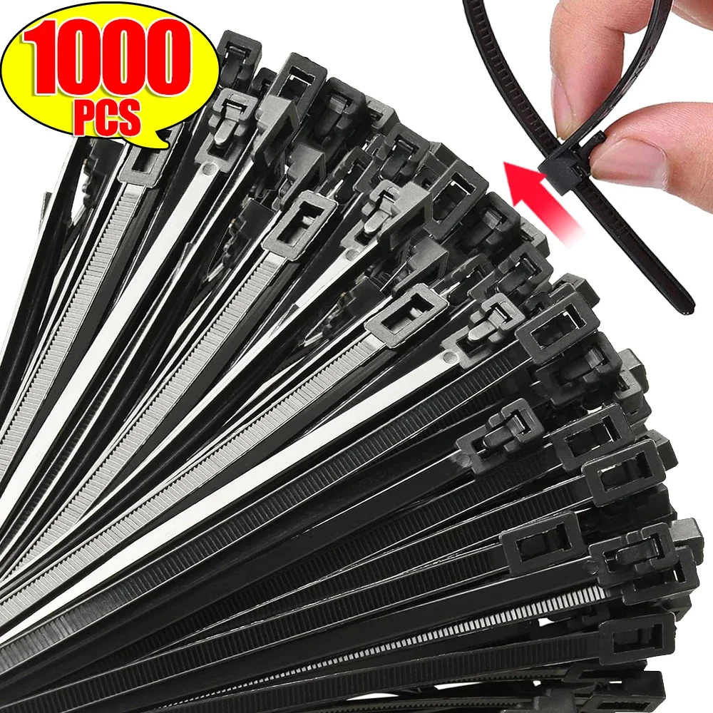 1000-100PCS-Releasable-Cable-Ties-Self-locking-Plastic-Nylon-Fastening ...