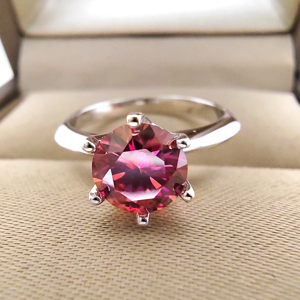 Luomansi Classic 1CT Red Moissanite Ring with GRA Certificate 100% - S925 Sterling Silver ...