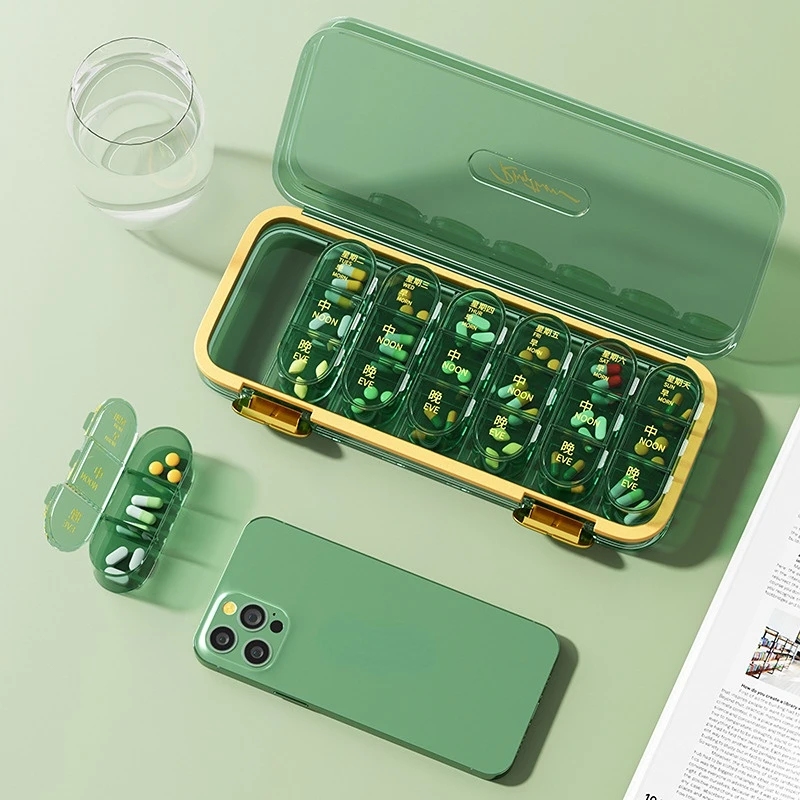 Seven-Day Pill Boxes Medicine Box 21 Compartment Portable Pill Box ...