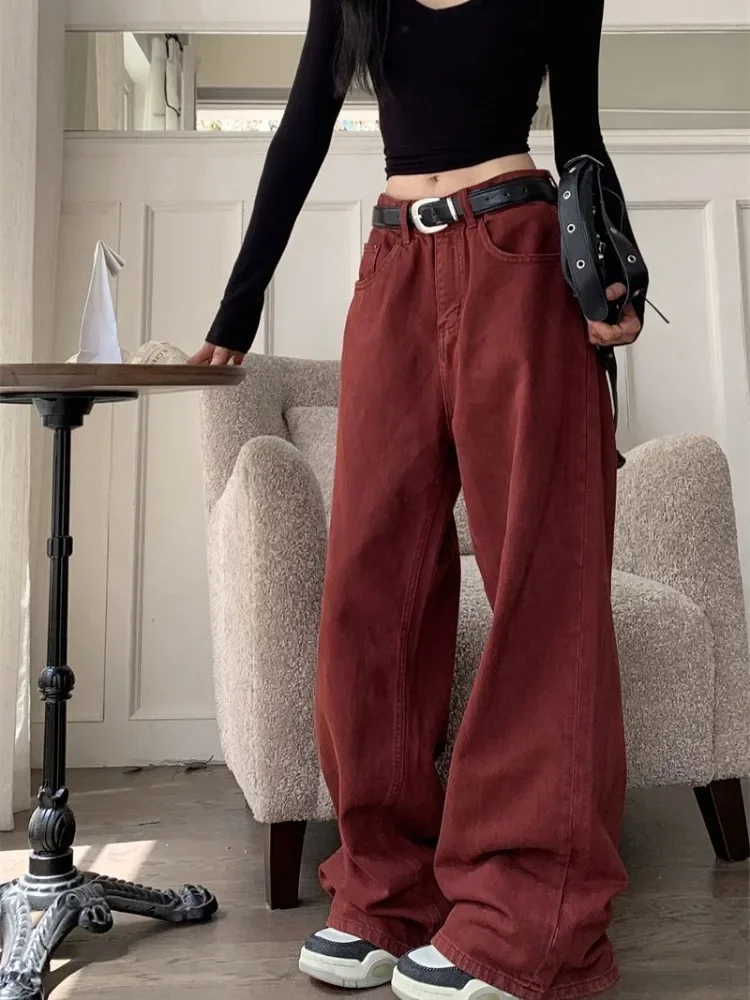 HOUZHOU-Y2K-Red-Baggy-Jeans-Women-Oversize-Denim-Pants-Acubi-Fashion ...