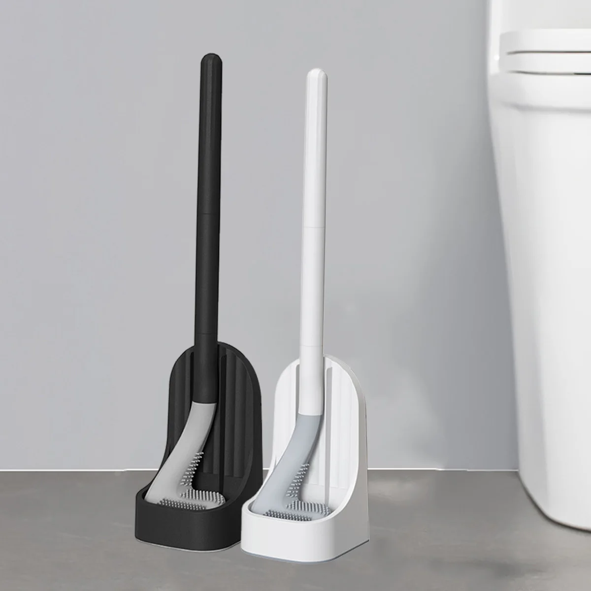 Toilet Brush with Base, Wall-Mounted Bathroom Cleaning Tool with Quick ...
