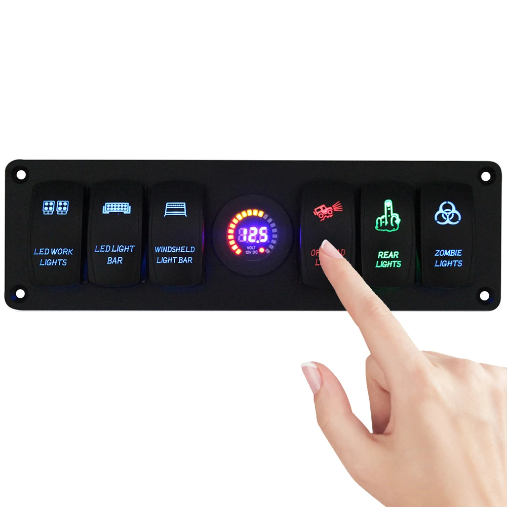 6-Gang-Toggle-Rocker-Switch-Panel-Colorful-LED-Voltmeter-12V-24V-LED ...