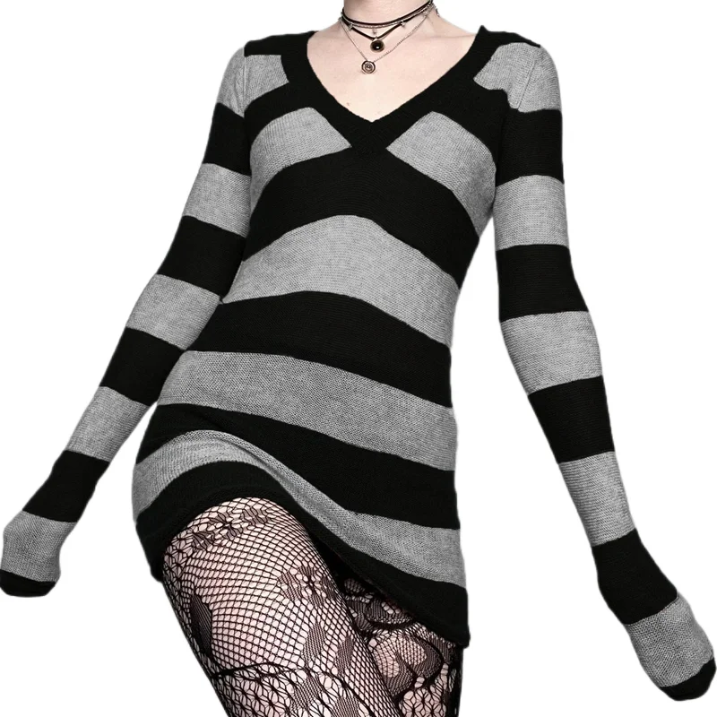 E-girl-Mall-Goth-Emo-00s-Vintage-Mini-Dress-Y2K-Grunge-Striped-Knitted ...