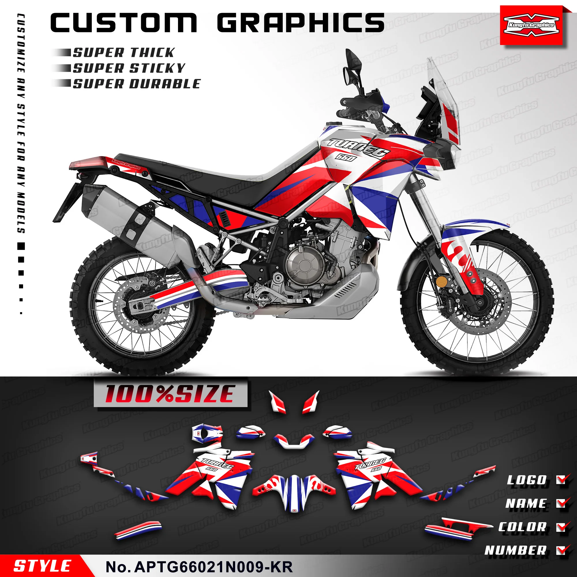 KUNGFU GRAPHICS Glossy Stickers Complete Kit for Aprilia Tuareg 660 ...