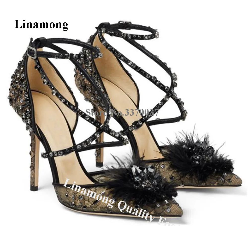Linamong-Luxurious-Diamonds-Mesh-Stiletto-Heel-Pumps-Rhinestones-Black ...