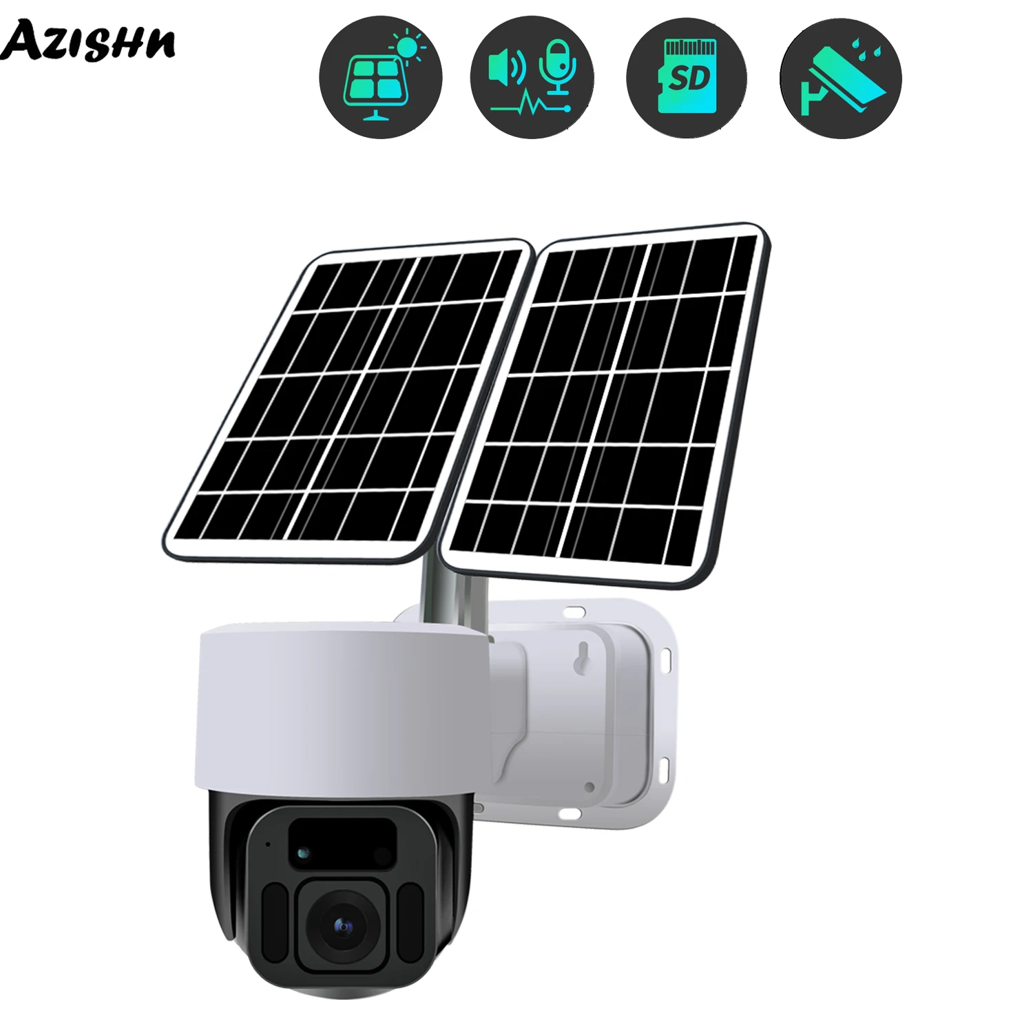 Azishn painel solar ptz bateria câmera de segurança ip sem fio cctv ...