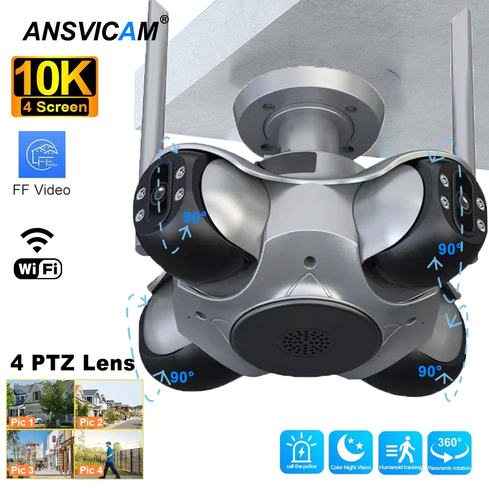 ANSVICAM 10K 20MP HD Four Screens WiFi IP Camera Wireless Outdoor PTZ ...