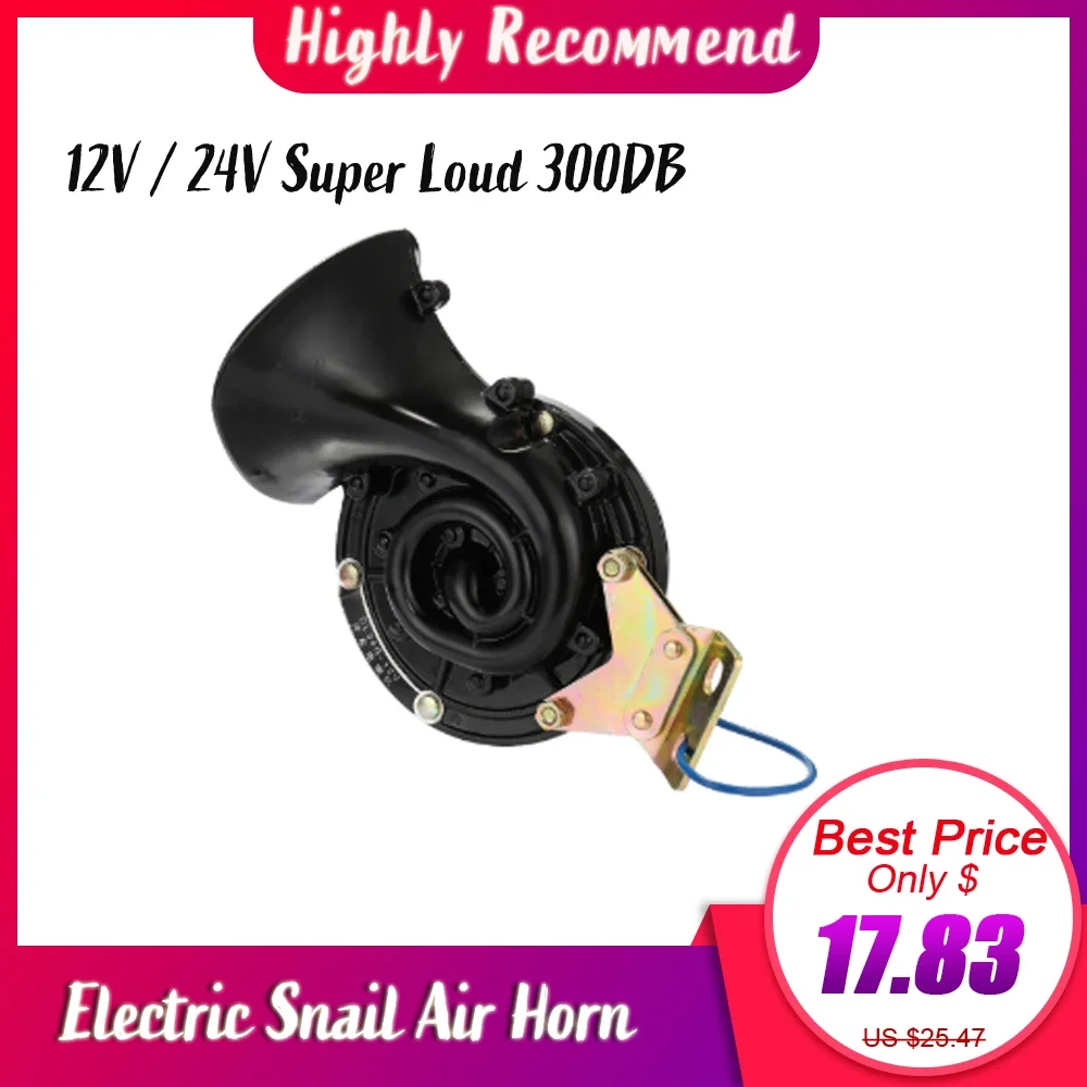 12V/24V Loud 105DB Black Waterproof Electric Snail Horn Air Horn Raging ...