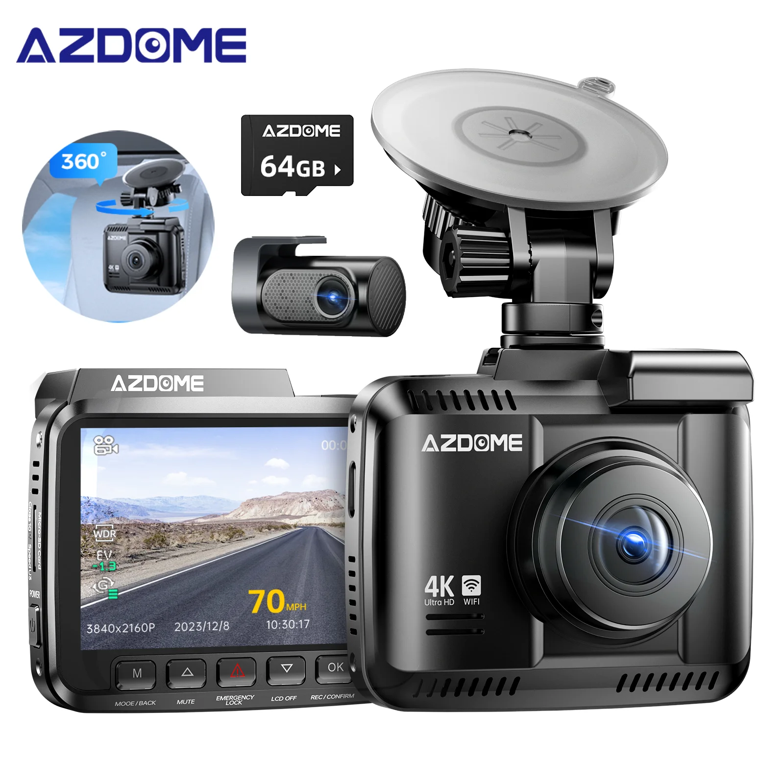 AZDOME 4K Dash Cam GS63H Pro Front Camare Built-in GPS WIFI 6 Car DVR ...
