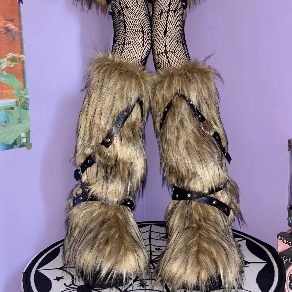 Faux Fur Fuzzy Leg Warmers Y2k Furry Boot Cover Warm Fuzzy Boot Cuff ...