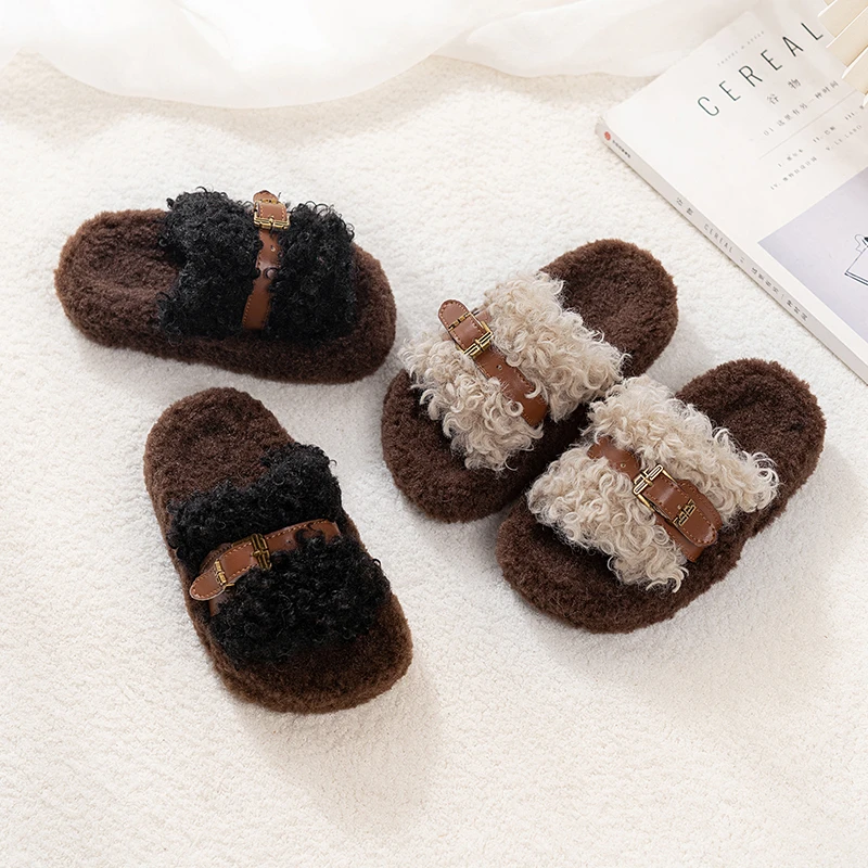 Girls Winter Fuzzy Slippers with Buckle 2025 New Toddler Winter Plush ...