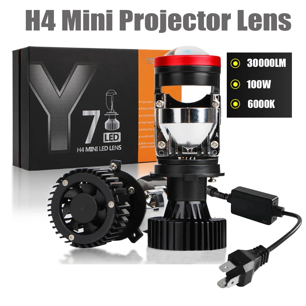 100W-Y7d-H4-LED-Headlights-Car-H4-Mini-Projector-Lens-6000K-30000LM-Hi ...