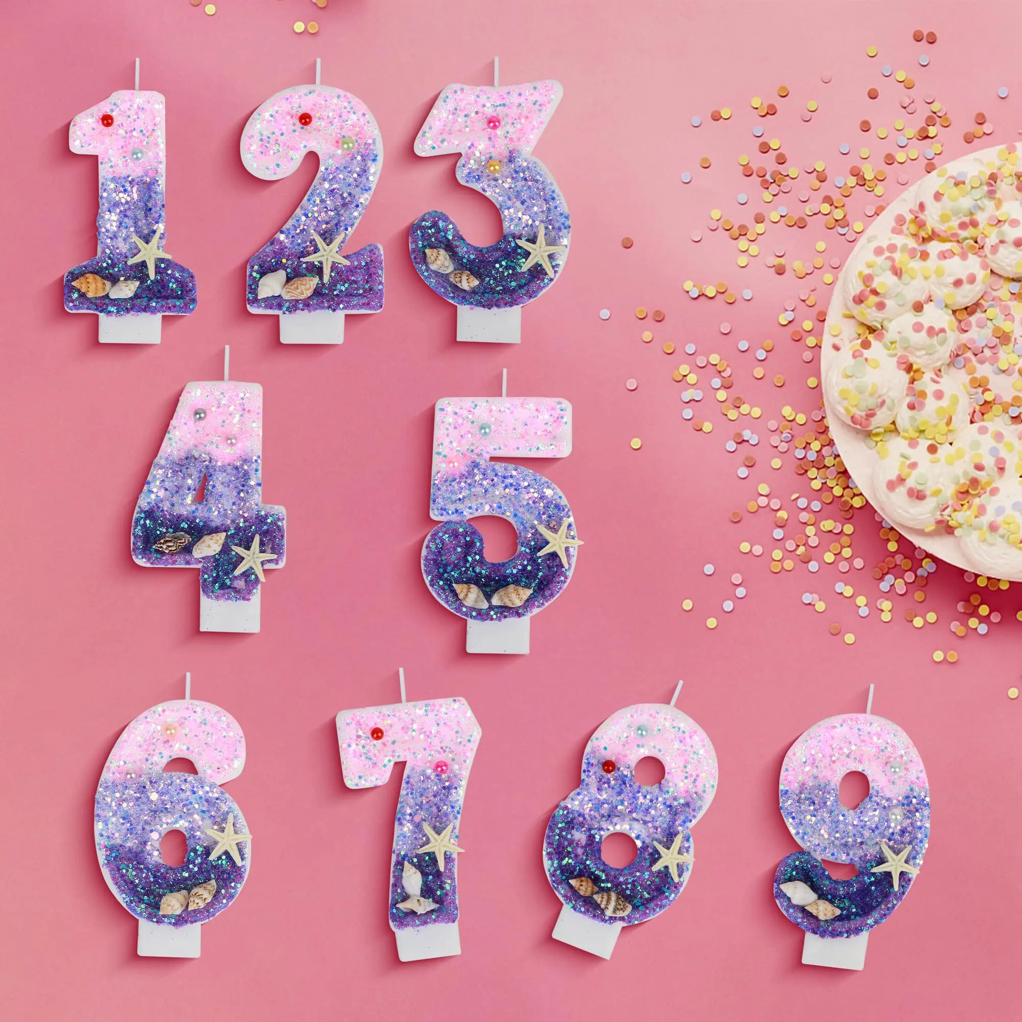 2-9inch-Pink-mermaid-number-candle-happy-birthday-ocean-beach-candle ...