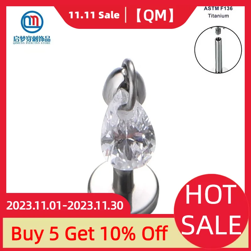 ASTM-F136-Titanium-Internally-Threaded-Teardrop-Dangle-Labret-Ring-Earring-Cartilage-Helix ...