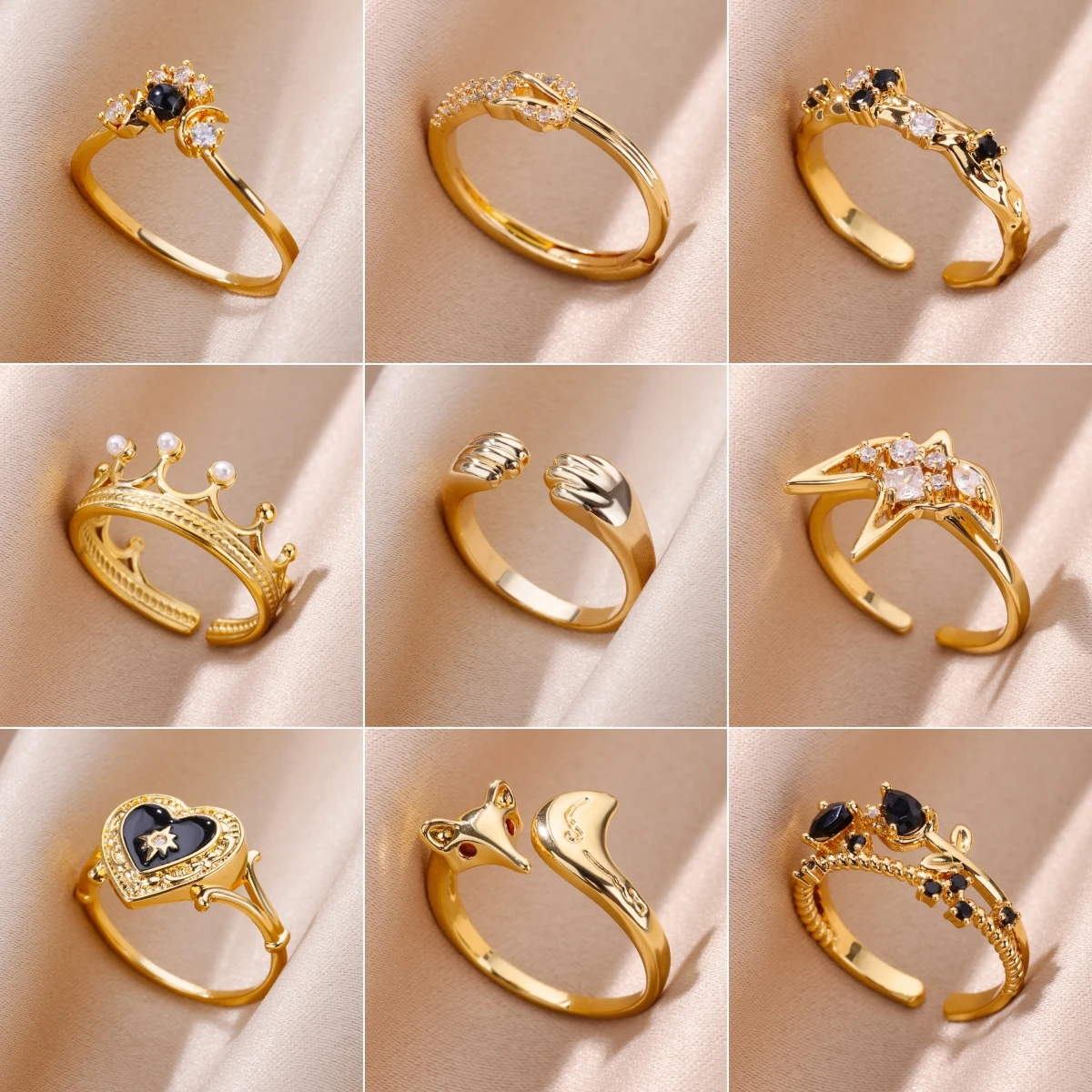 Anillo-de-acero-inoxidable-de-Color-dorado-para-mujer-corona-de ...