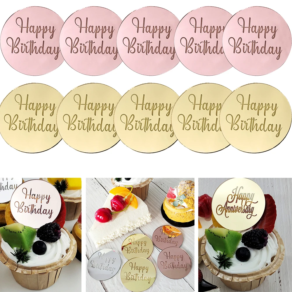 Birthday Cake Toppers Acrylic Gold Silver Happy Birthday Anniversary ...