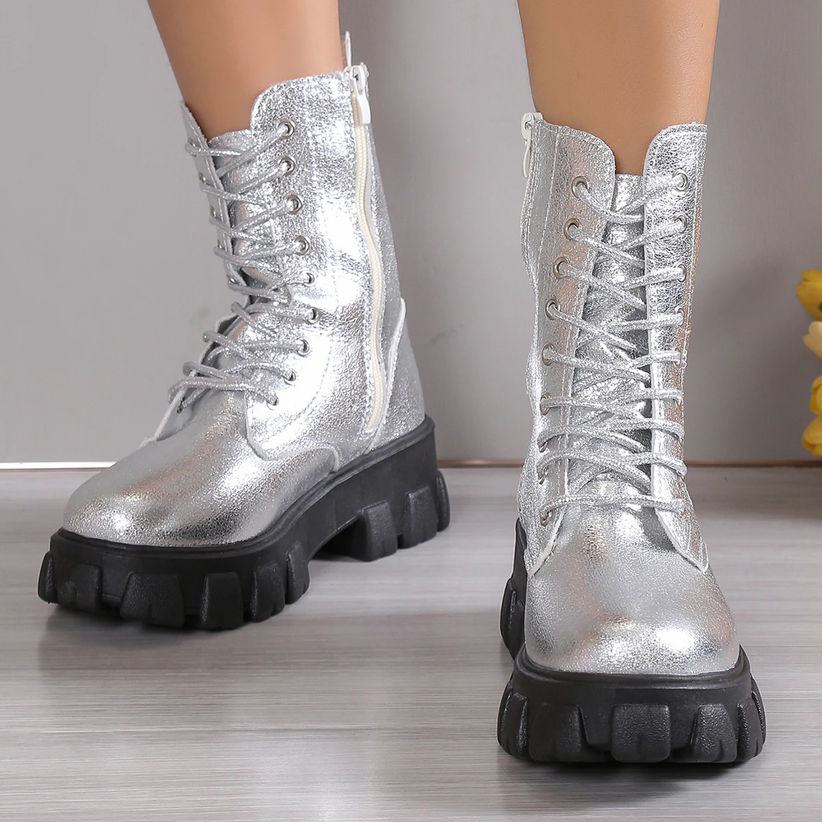 Chunky-Platform-Silver-Ankle-Boots-for-Women-2023-Autumn-Winter-Punk ...