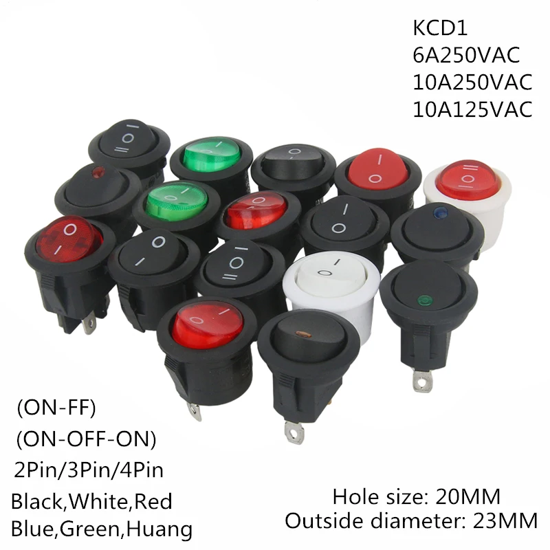 1PCS-ON-OFF-Round-Rocker-Switch-LED-illuminated-Car-12V-24V-6A-250V-10A ...
