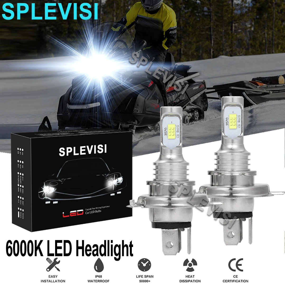2x-Pure-White-Snowmobile-LED-Headlights-Repace-Kit-For-Ski-Doo-Summit ...