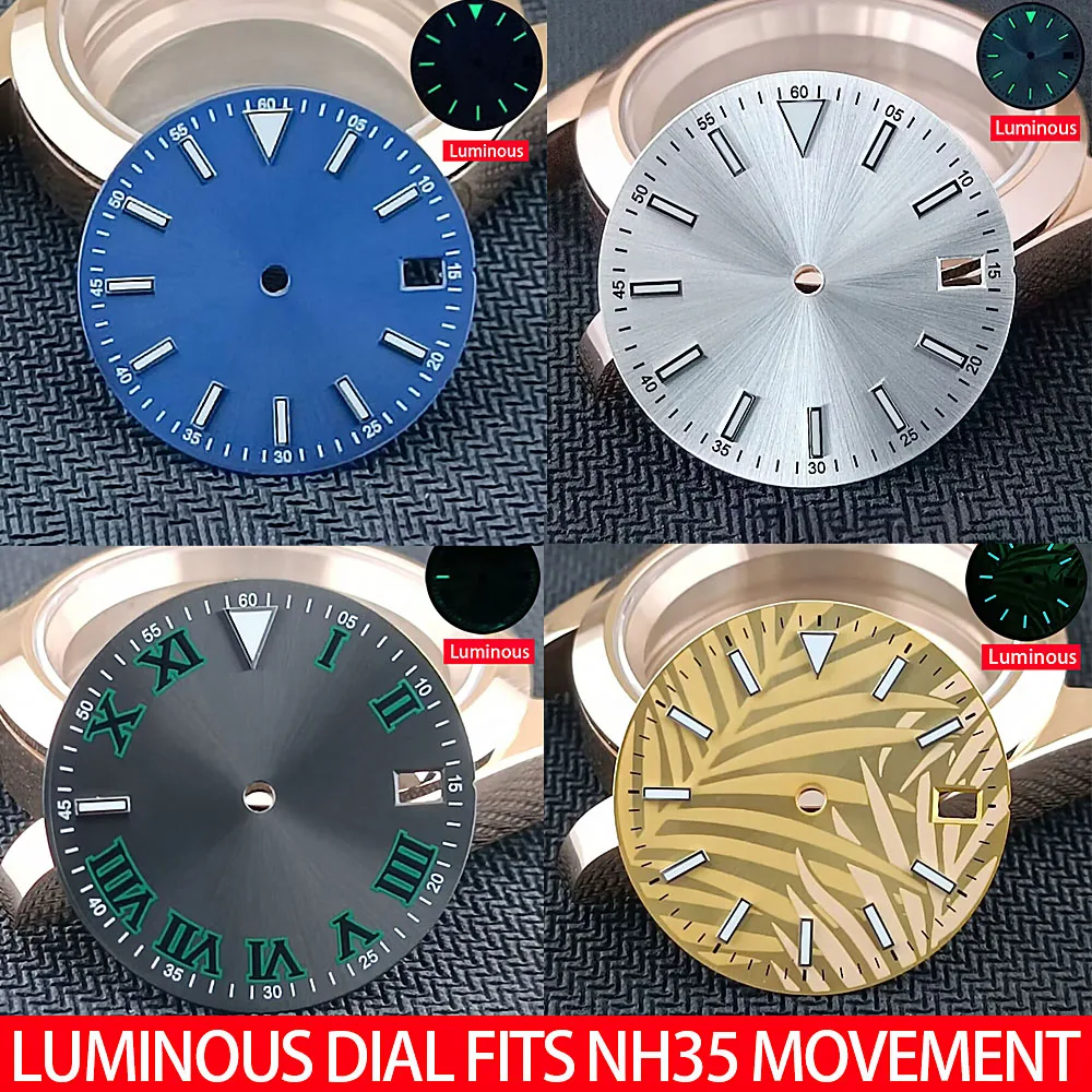 28-5mm-Watch-Dial-Green-blue-Luminous-Dial-fit-NH35-Movement-Dial ...