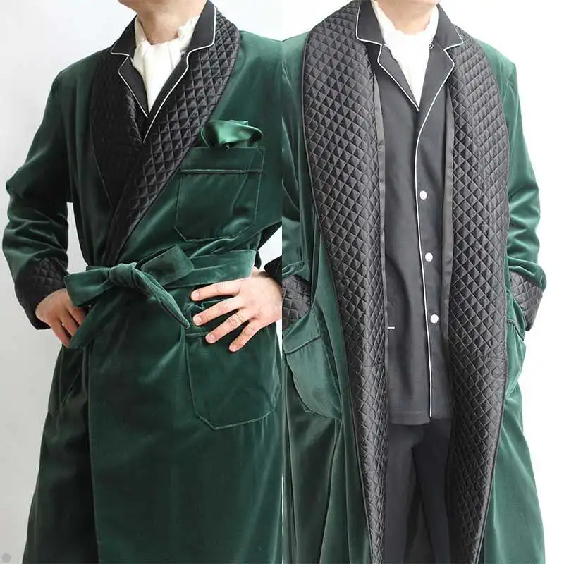 Vintage Men Velvet Smoking Suits Jacket Robe Shawl Lapel With Belt ...