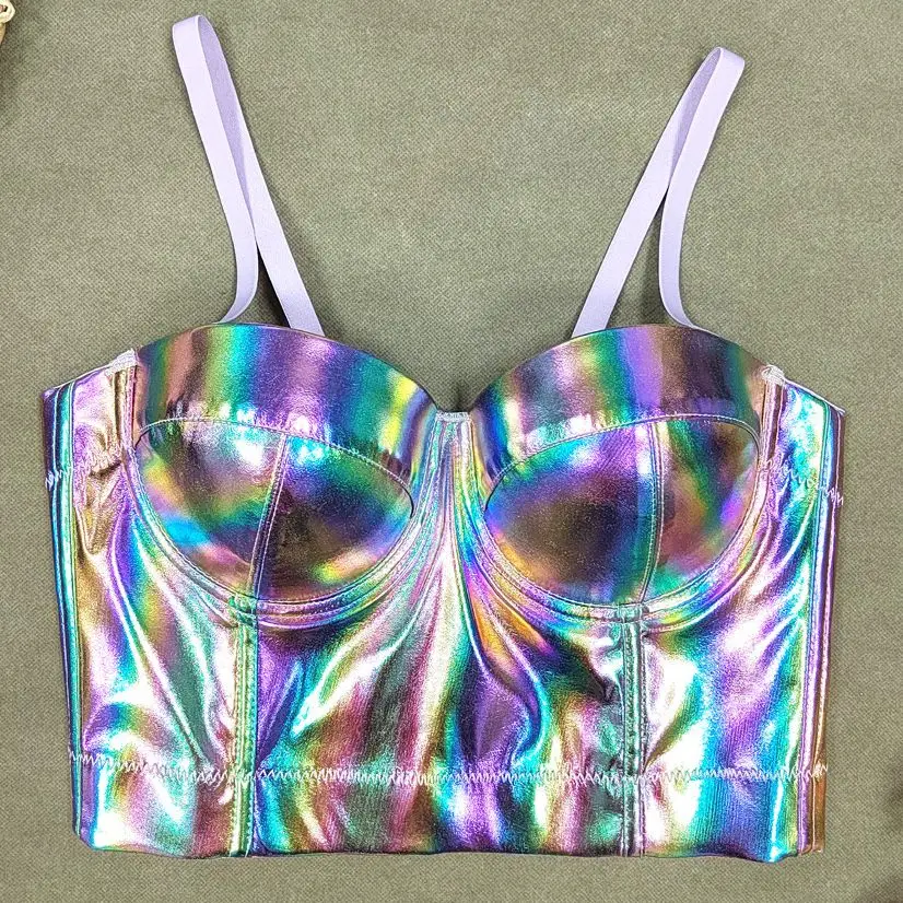 Sexy-bustier-bra-Women-fluorescent-PU-leather-camisole-slim-backless ...