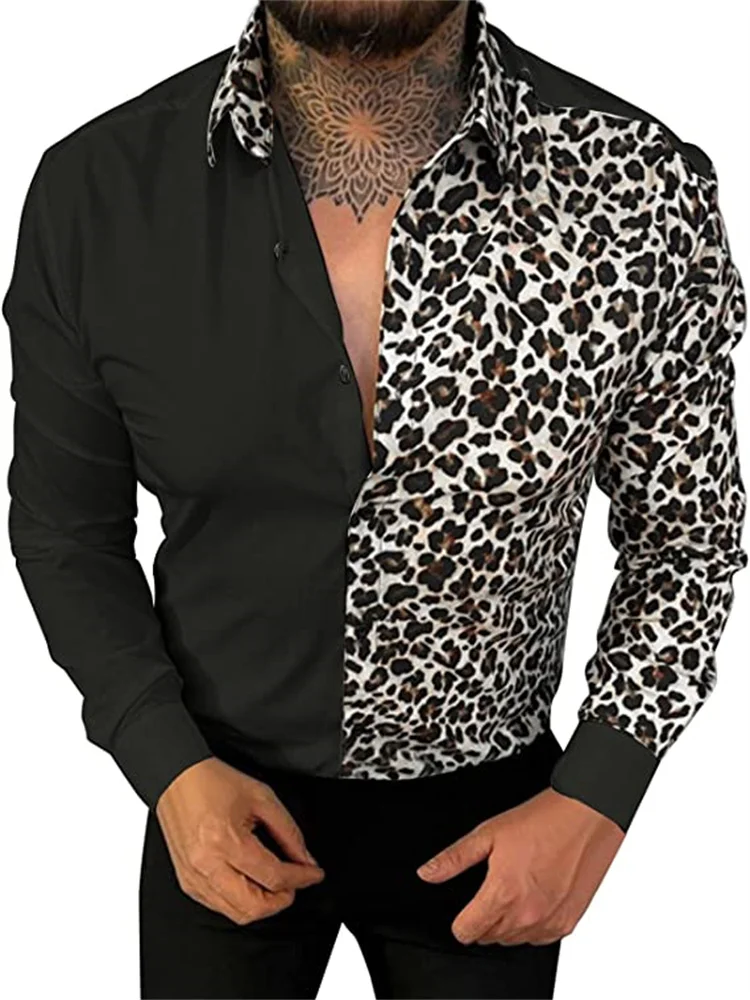 2023 Fashion New Men's Retro Leopard Print Animal Print Button Long ...