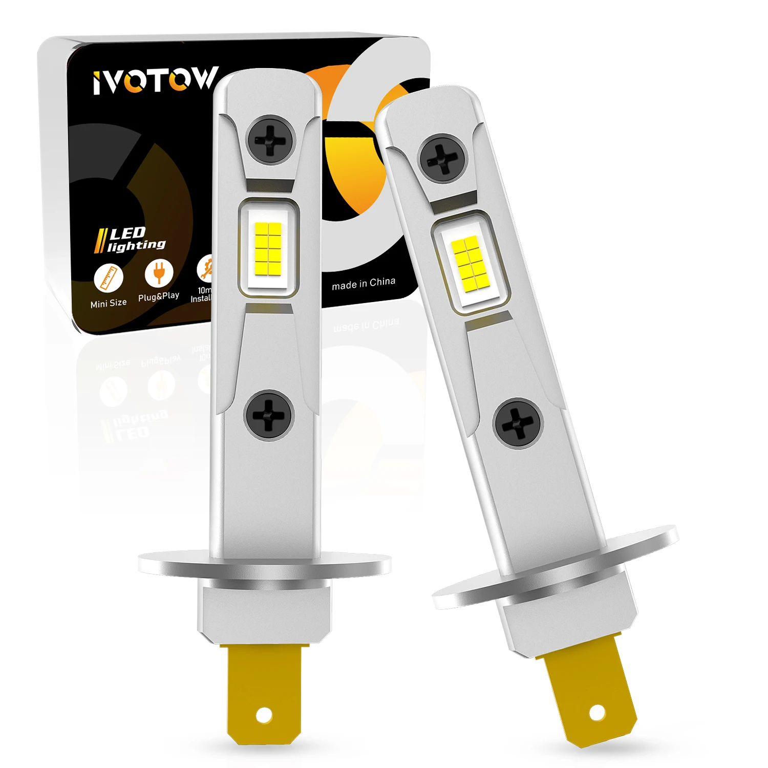 IVOTOW 2Pcs Error Free H1 LED Bulb 1:1 Mini Size No Adapter Required ...