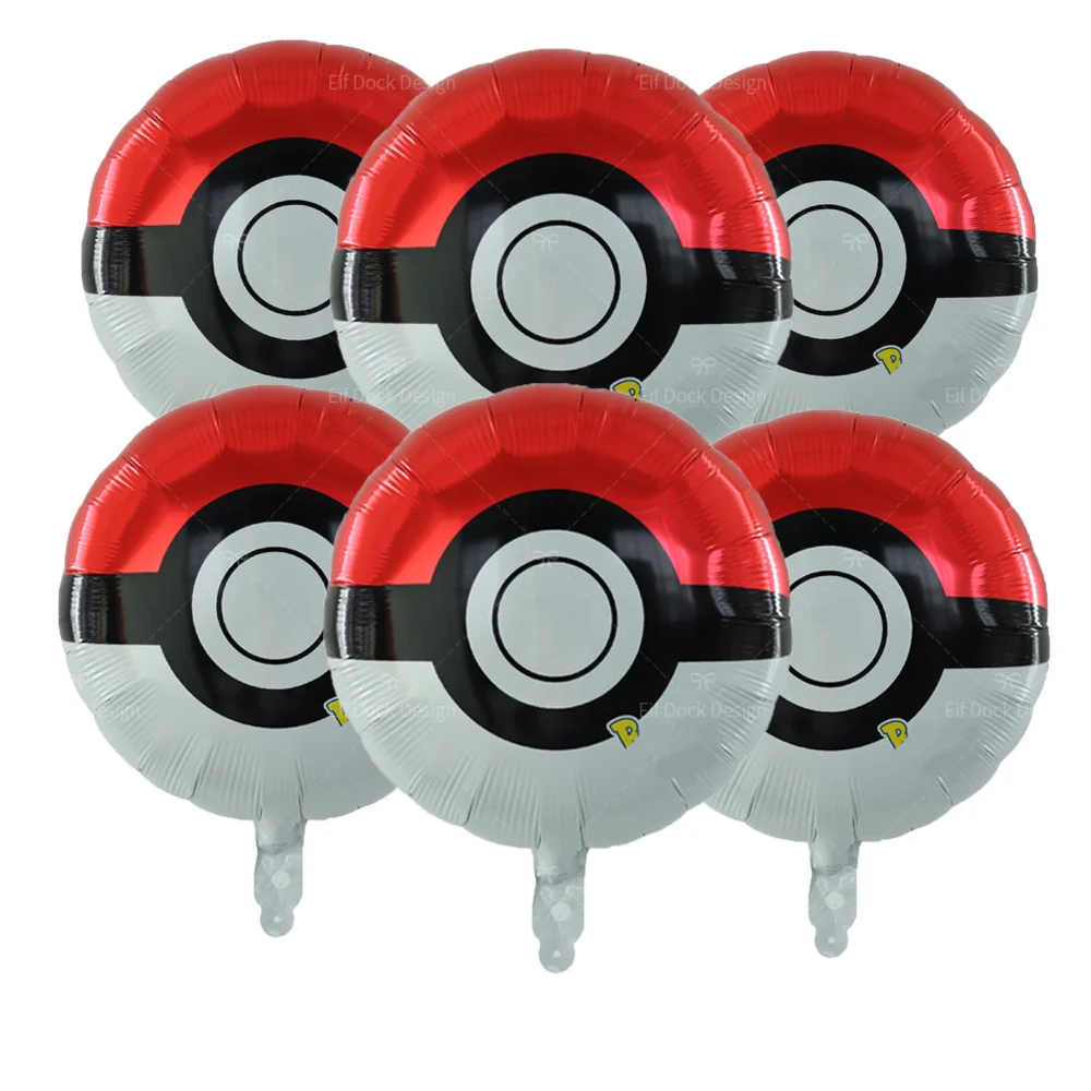 6/5Pcs Cartoon Pikachu Birthday Party Balloons Set Poke Ball Foil ...