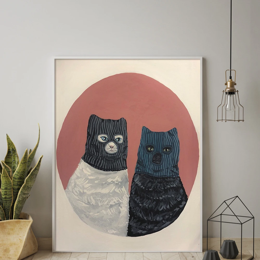 Cat-with-Mask-Canvas-Prints-Painting-Posters-Thief-Cat-Animal-Modern ...