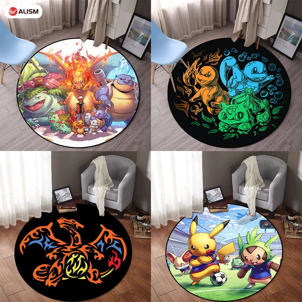 2021 New Pokemon Round Rug Cartoon Non Slip Soft Flannel Gaming Mat For ...