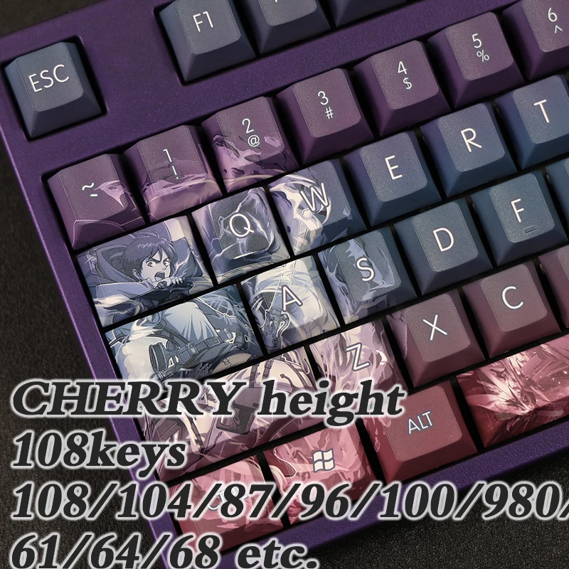Pbt-108Keys-Keycap-Anime-Attack-On-Titan-Eren-Jager-Pattern-Keyboard ...