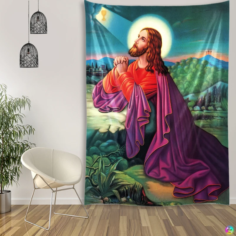 Jesus-Pray-Tapestry-Easter-Christmas-Nativity-Scene-Christ-Wall-Decor ...