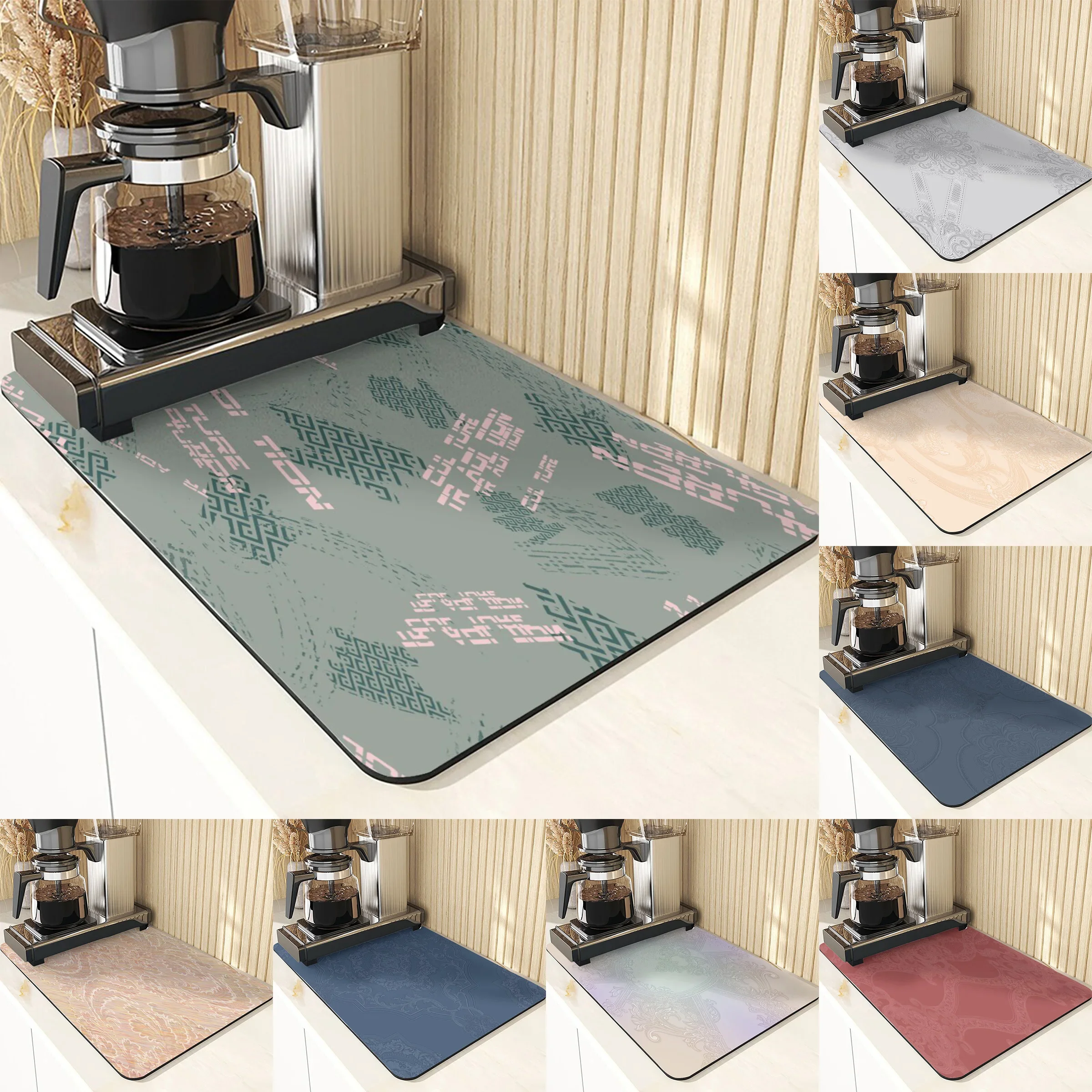 Red-Green-Flower-Pattern-Drying-Mat-Plant-Non-Slip-Absorbent-Mat ...