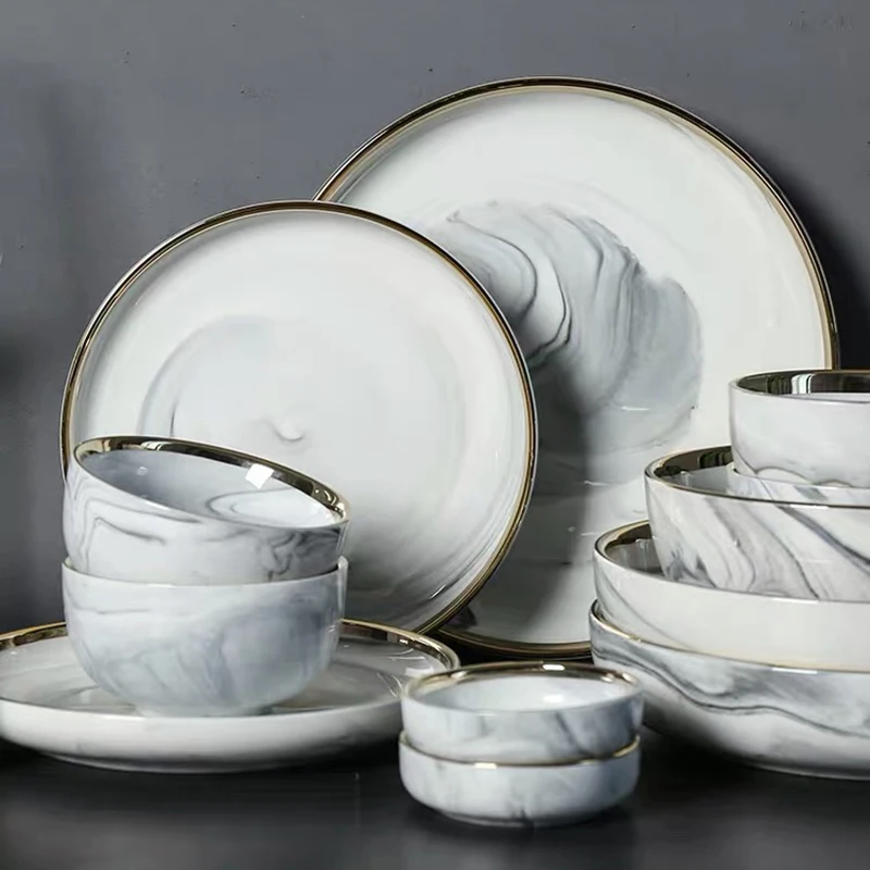 Ceramic-Marble-Grey-Dinnerware-Set-Plates-and-Bowls-Set-Dinner-Dessert ...
