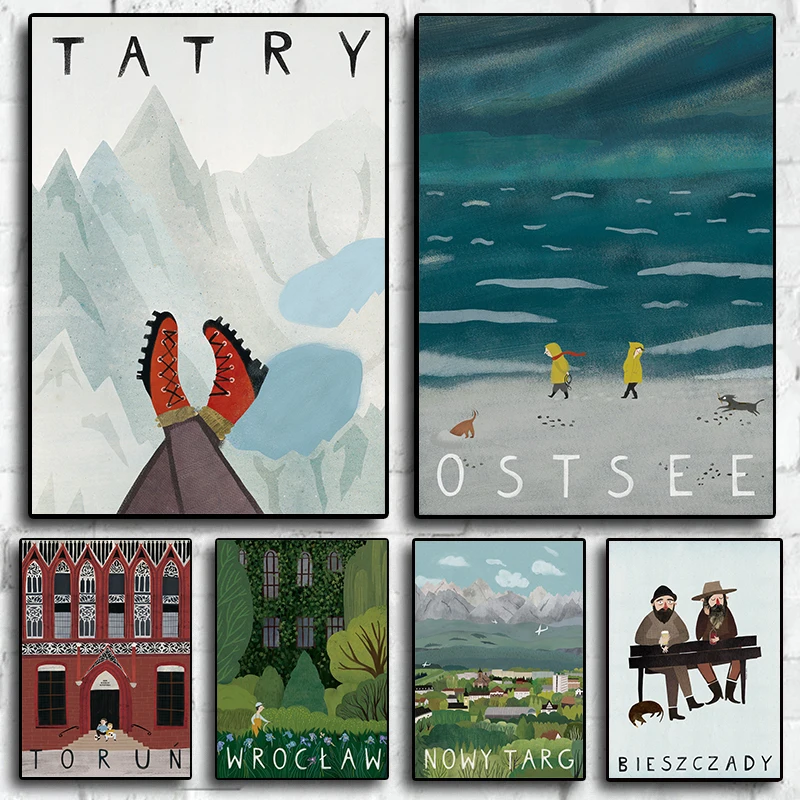 Poland Travel Tatra Mountains Baltic Sea Landscape Cartoon Poster ...