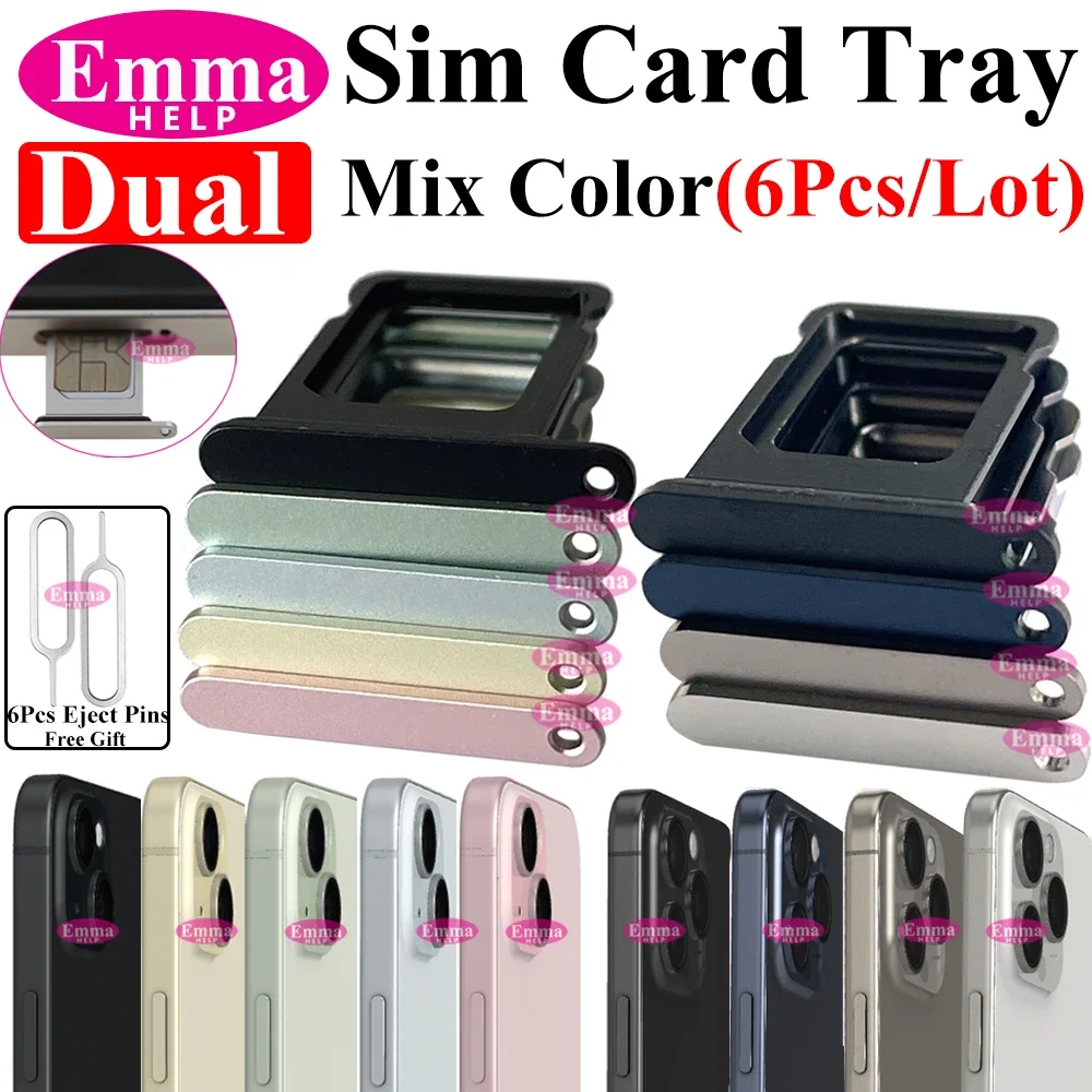 6Pcs Dual SIM Card Tray Holder For iPhone 15 11 Pro Max 14 Plus 13 11 ...