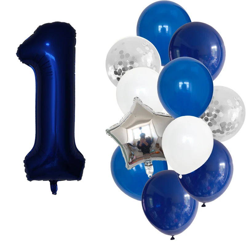 12Pcs Navy Blue Foil Birthday Balloon Number 1 2 3 Globos Decorations ...