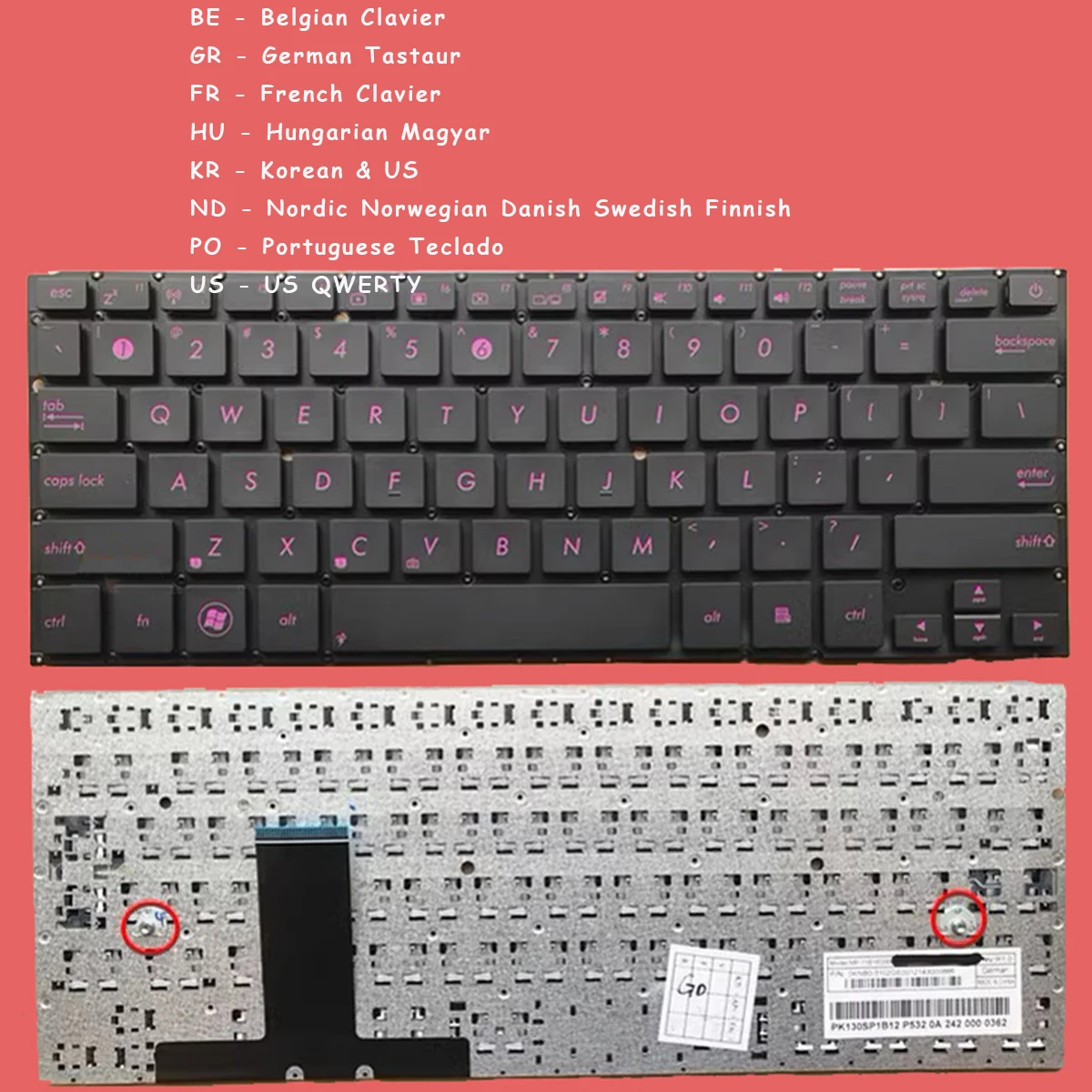 Belgian GR French Hungarian KR Nordic Portuguese US Keyboard For Asus ...