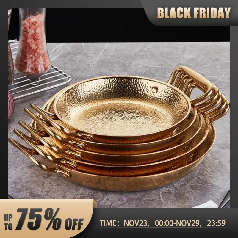 Stainless-Steel-Frying-Pan-High-Quality-Gold-Handle-Shallow-Skillet-Pan ...