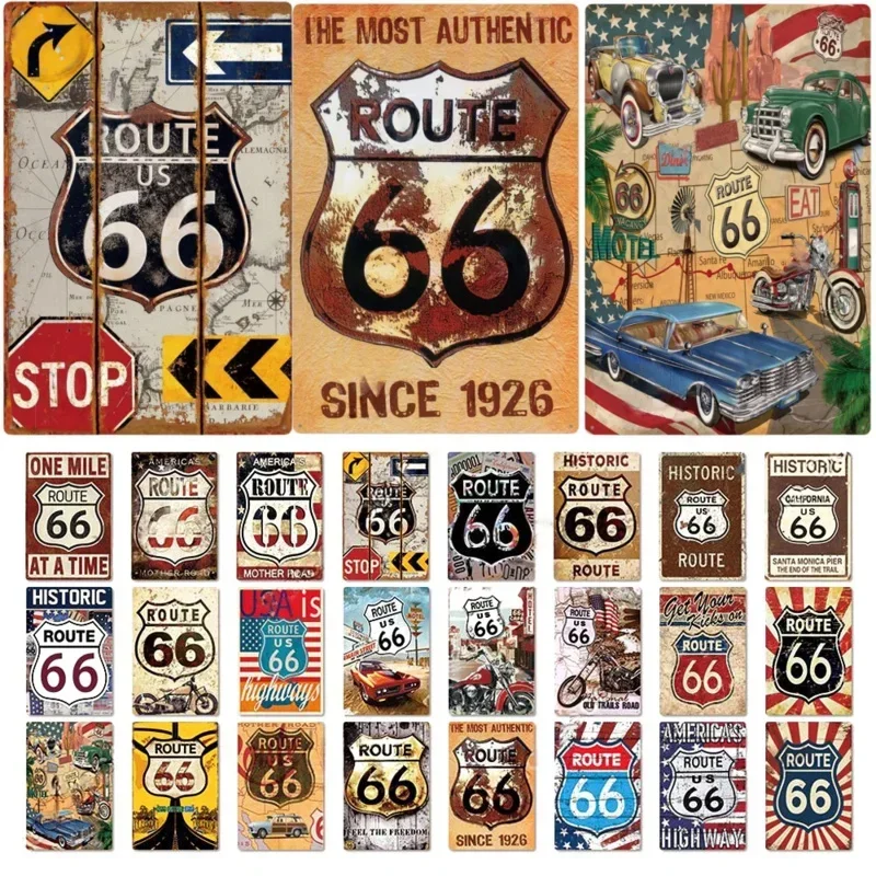 Vintage Metal Tin Signs Route 66 Posters Decor Sign Plaque Retro Garage ...